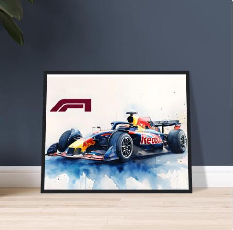 Formula One Racing Car Watercolour Digital Print – High-speed F1 Wall ...