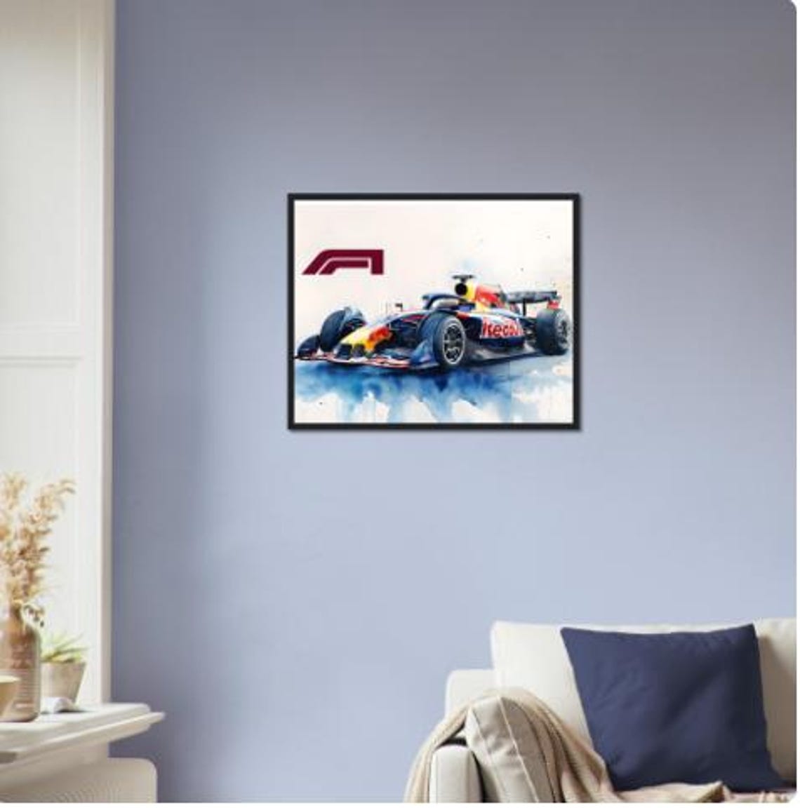 Formula One Racing Car Watercolour Digital Print – High-speed F1 Wall ...