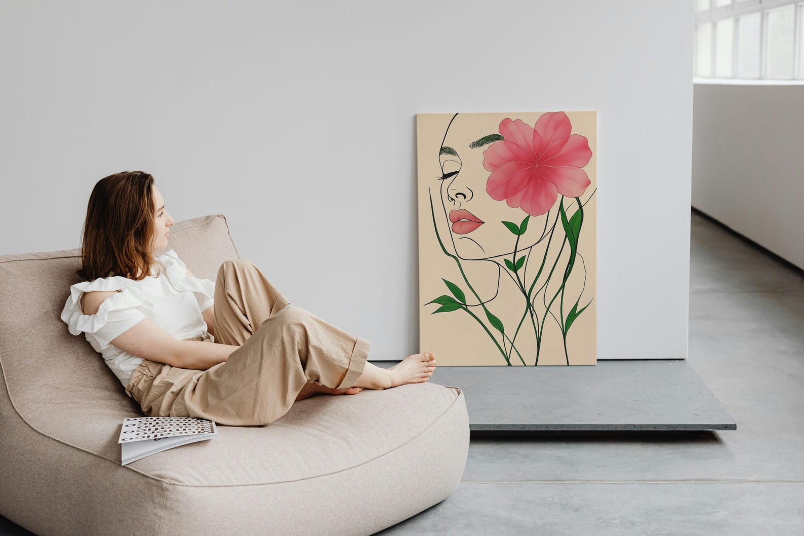 Minimalist Lady With Pink Flower - Digital PDF Download - Etsy