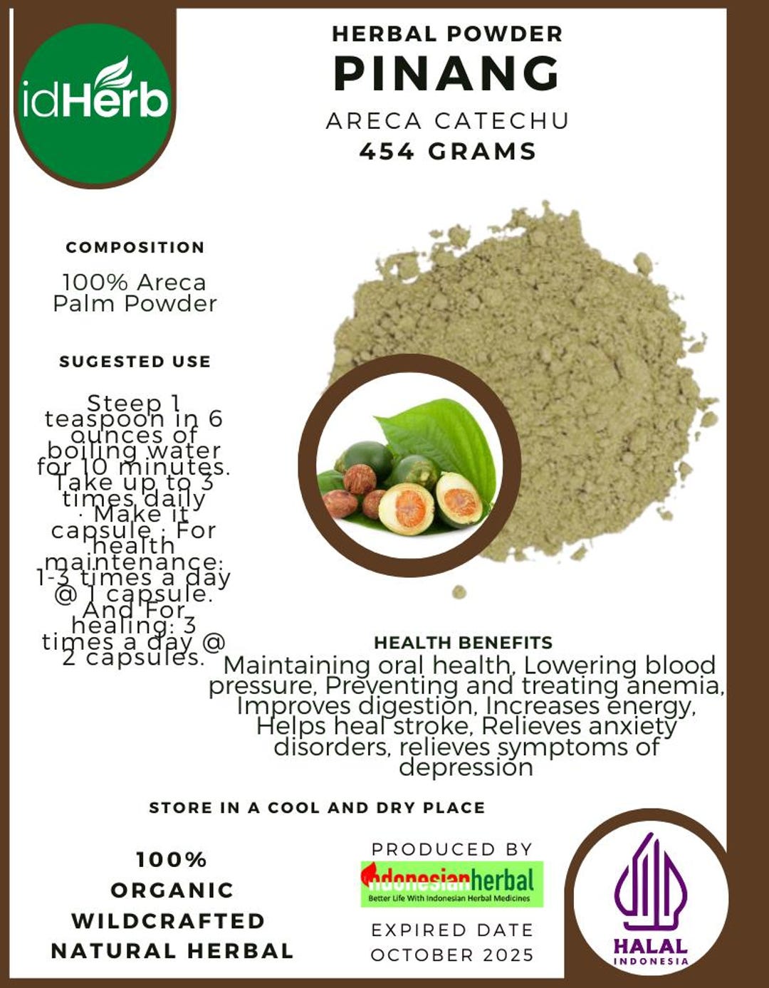 50 G - 500 G Organic Pure Powder of Areca Catechu Pinang Jambe 100% ...