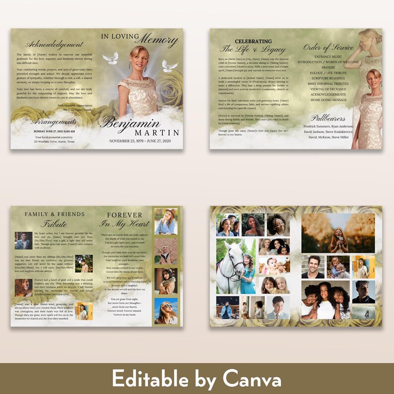 Beige Roses Funeral Program Template: Celebration of Life (canva ...