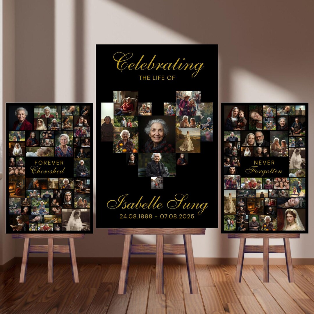 Celebration of Life Photo Collage Template, Elegant Memorial Poster ...