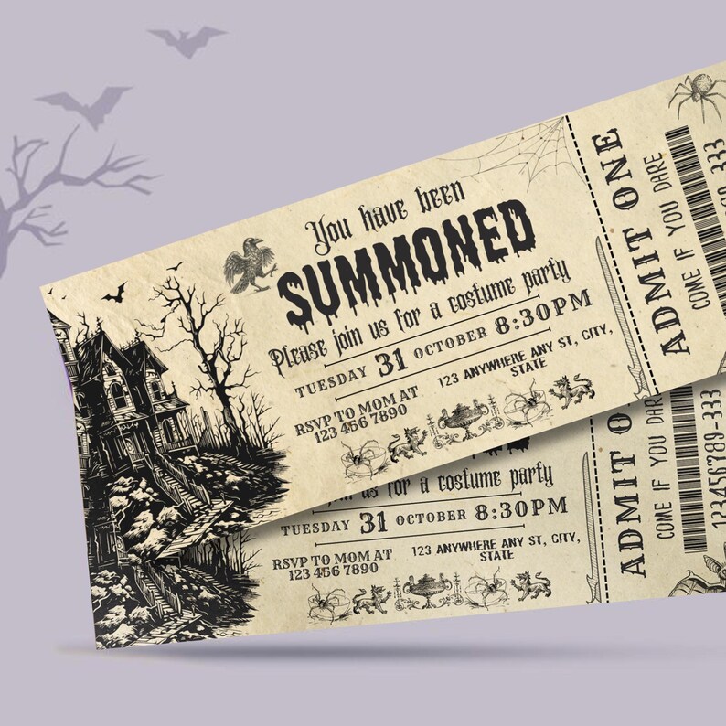 Vintage Halloween Ticket Invitations: Spooky Haunted House Design ...