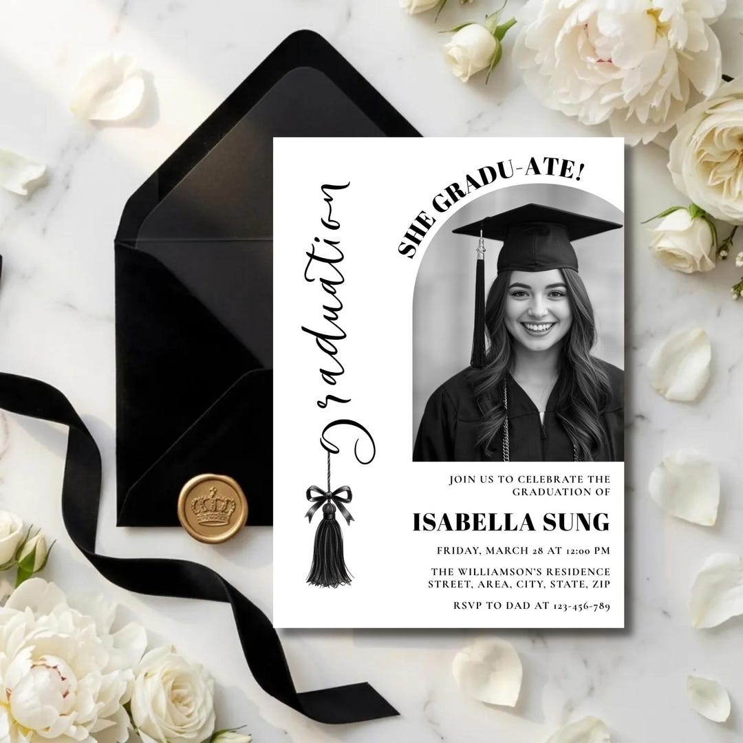Modern Graduation Invitation Template | Editable Canva Party Invite ...