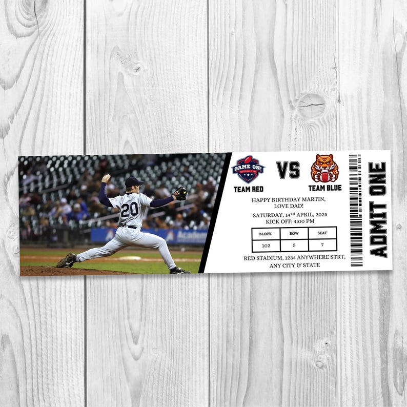 Editable Baseball Game Ticket Template: Surprise Gift, Printable Canva ...
