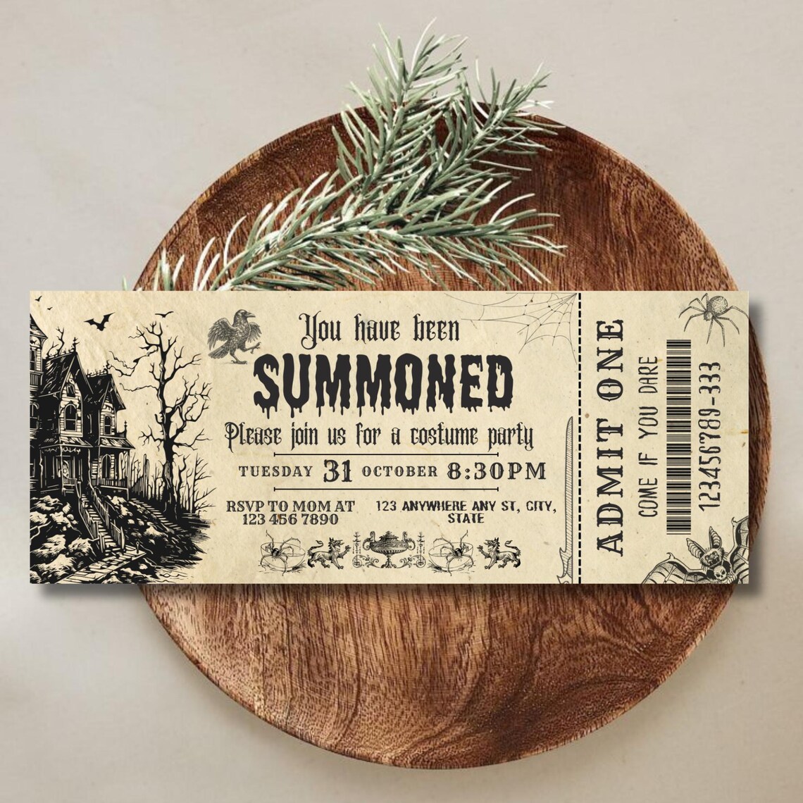 Vintage Halloween Ticket Invitations: Spooky Haunted House Design ...