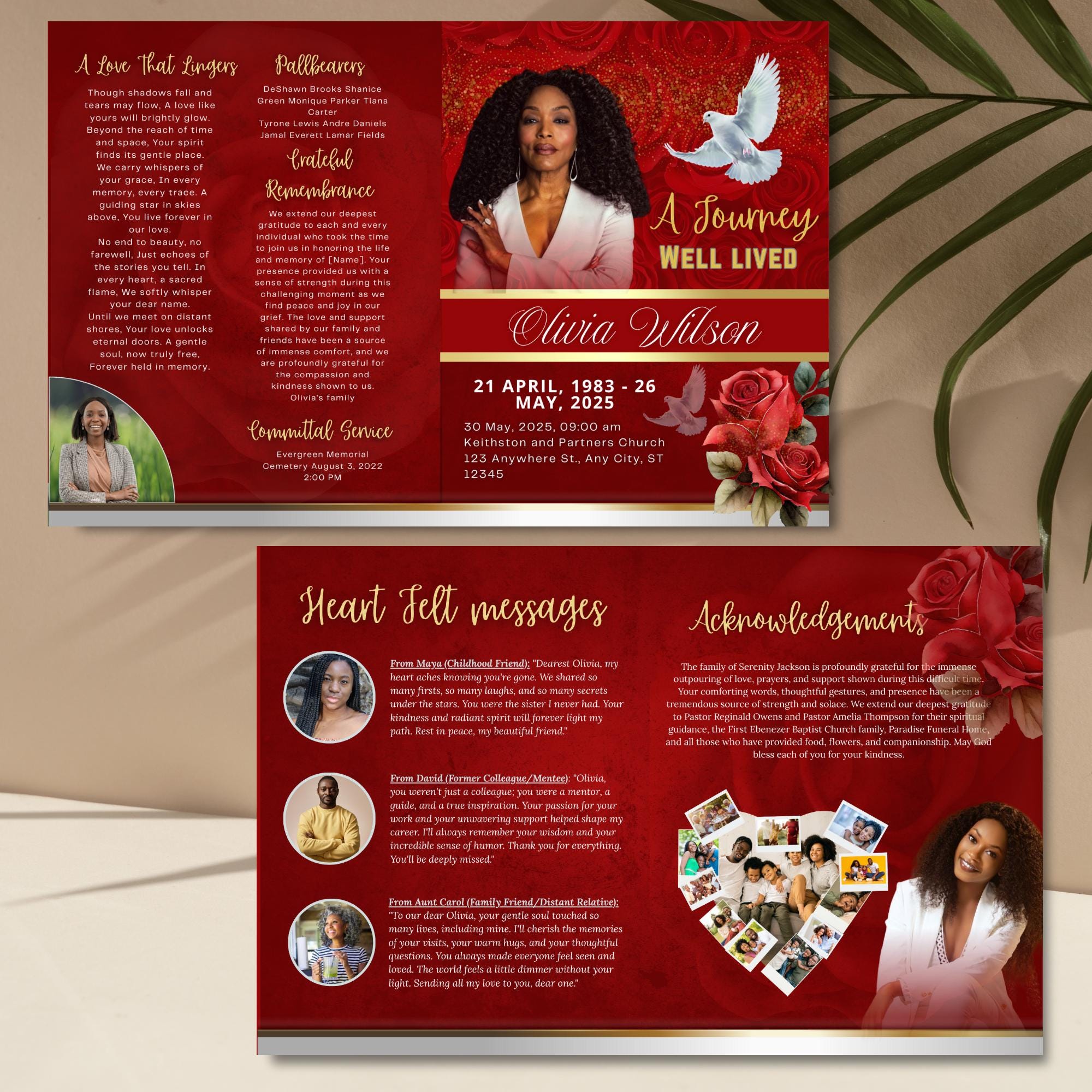 Maroon Red Funeral Program Template: 8-page Memorial Booklet (digital ...