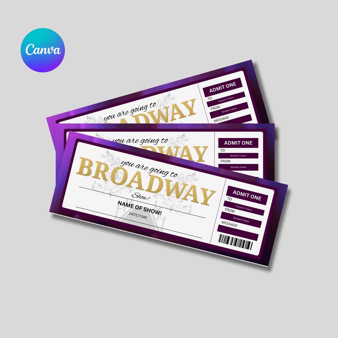 Editable Broadway Show Ticket Printable: Canva Template (digital ...