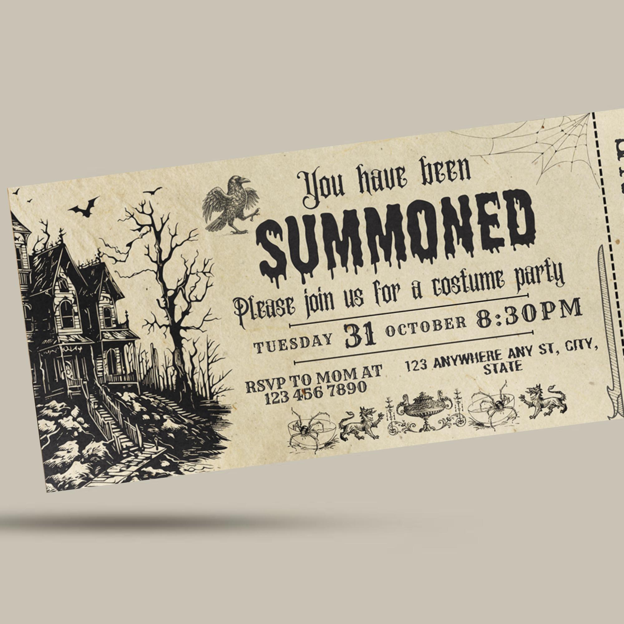 Vintage Halloween Ticket Invitations: Spooky Haunted House Design ...