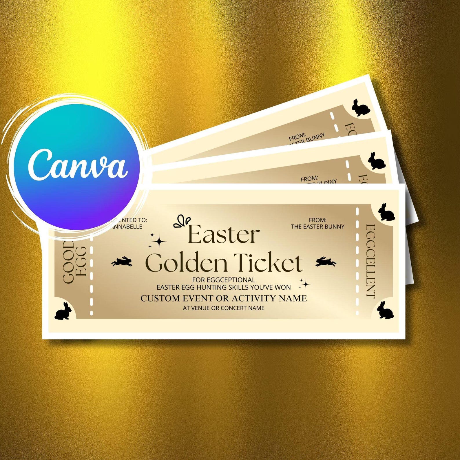 Surprise Ticket, Golden Ticket ,editable Easter Egg Hunt Gift Voucher ...
