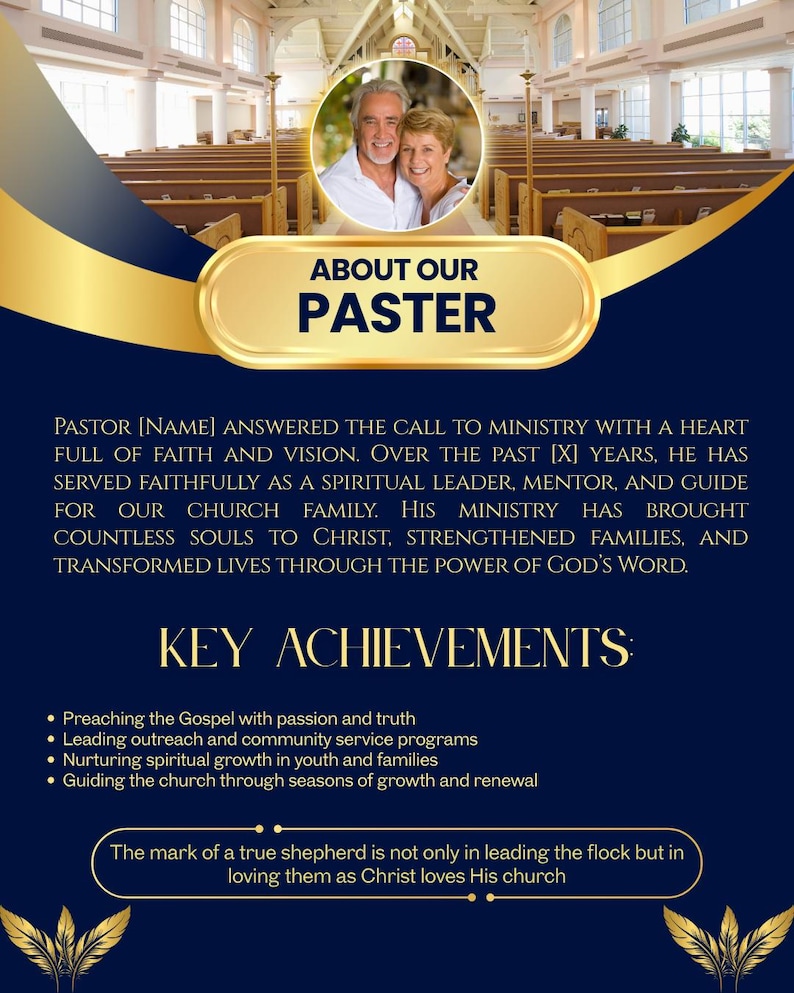 Canva Church Program Template, Blue Gold, Size 11x8.5, 4 Page Bifold ...