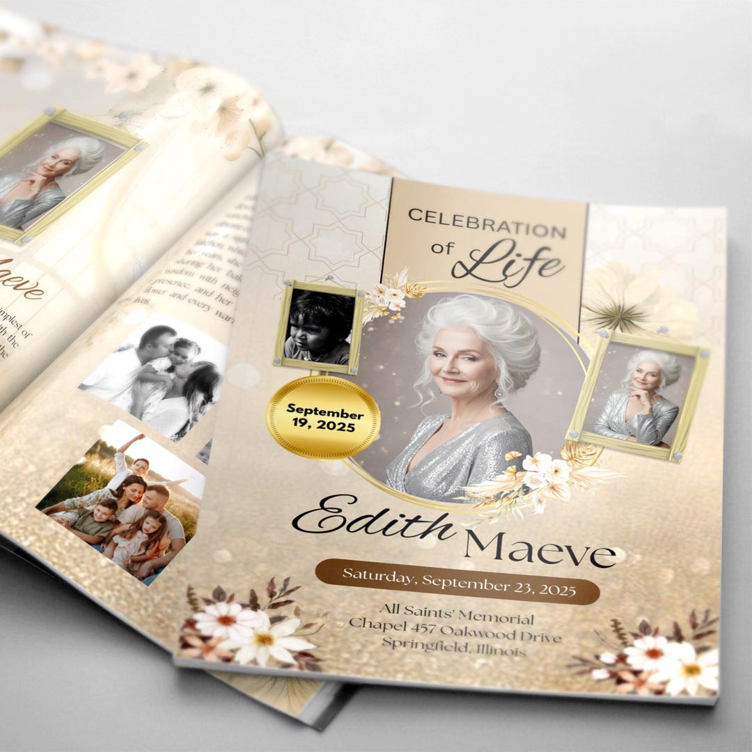 Modern Floral Funeral Program Template: 8-page Memorial Booklet ...