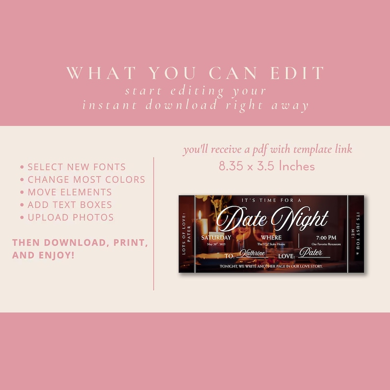 Date Night Ticket Template: Romantic DIY Gift (canva Editable) - Etsy