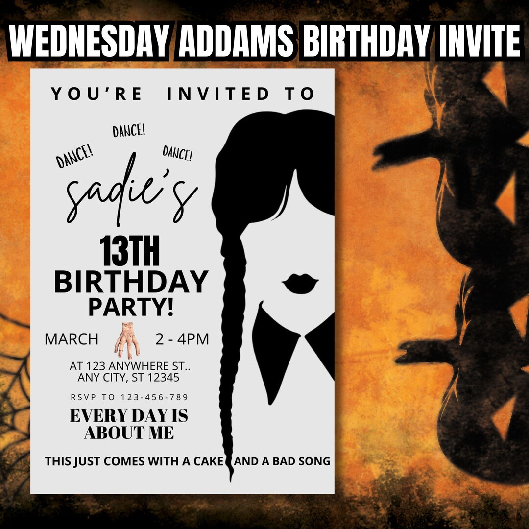 Wednesday Addams Birthday Invite Kids Teens Digital Invite Digital ...
