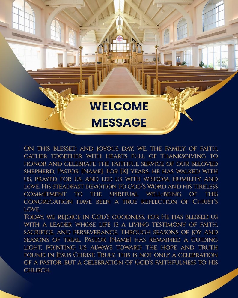 Canva Church Program Template, Blue Gold, Size 11x8.5, 4 Page Bifold ...