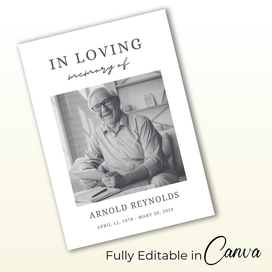 Minimalist Funeral Program Template: Simple Memorial Service (canva ...