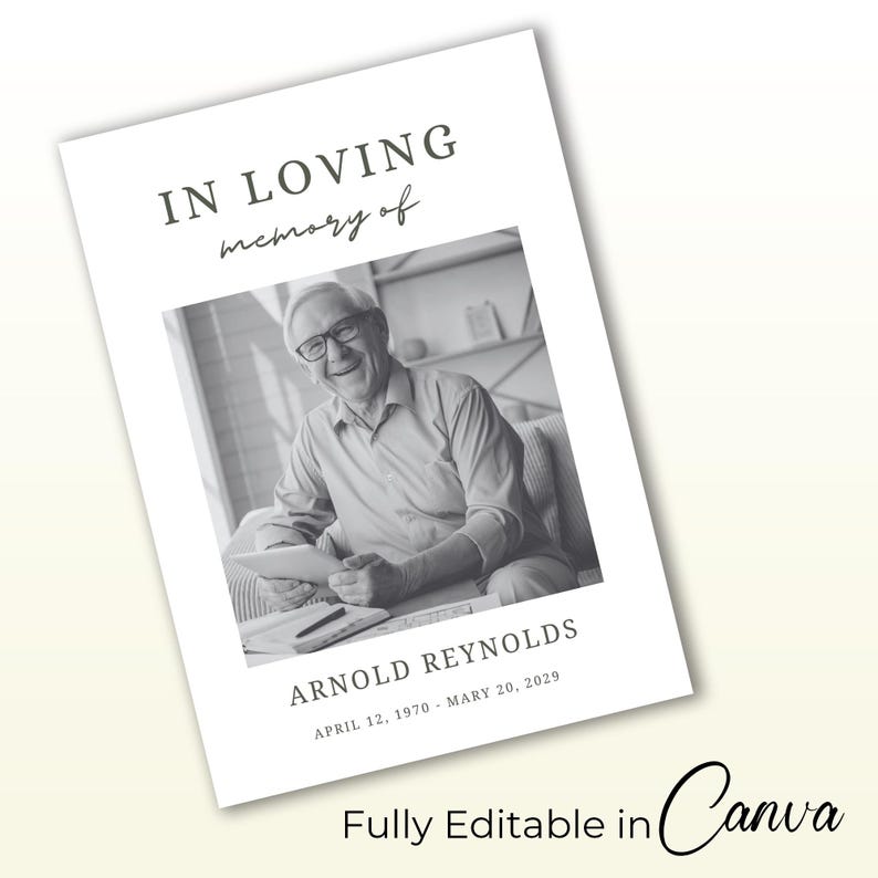 Minimalist Funeral Program Template: Simple Memorial Service (canva ...