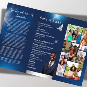 Royal Blue Funeral Program Template, Trifold, Canva Editable (digital ...
