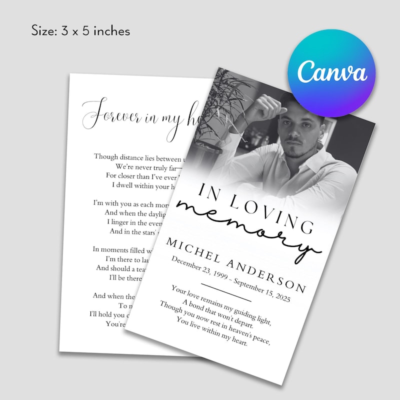 Small Memorial Card Template - Etsy