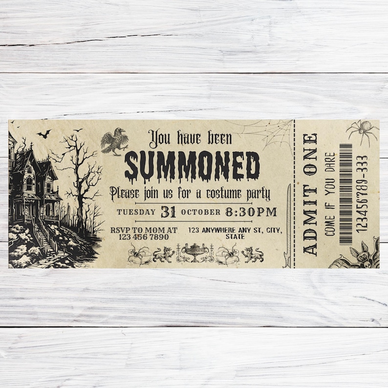Vintage Halloween Ticket Invitations: Spooky Haunted House Design ...