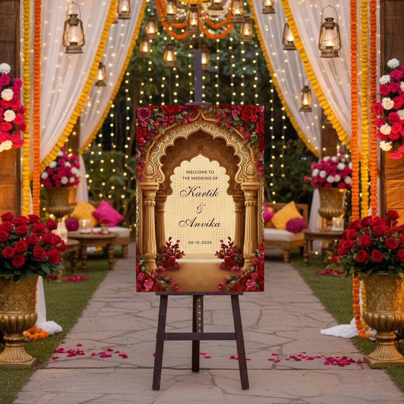Floral Royal Indian Wedding Welcome Sign Template (digital Download) - Etsy