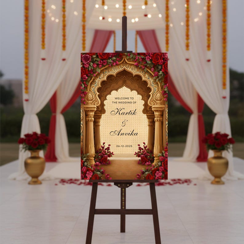 Floral Royal Indian Wedding Welcome Sign Template (digital Download) - Etsy