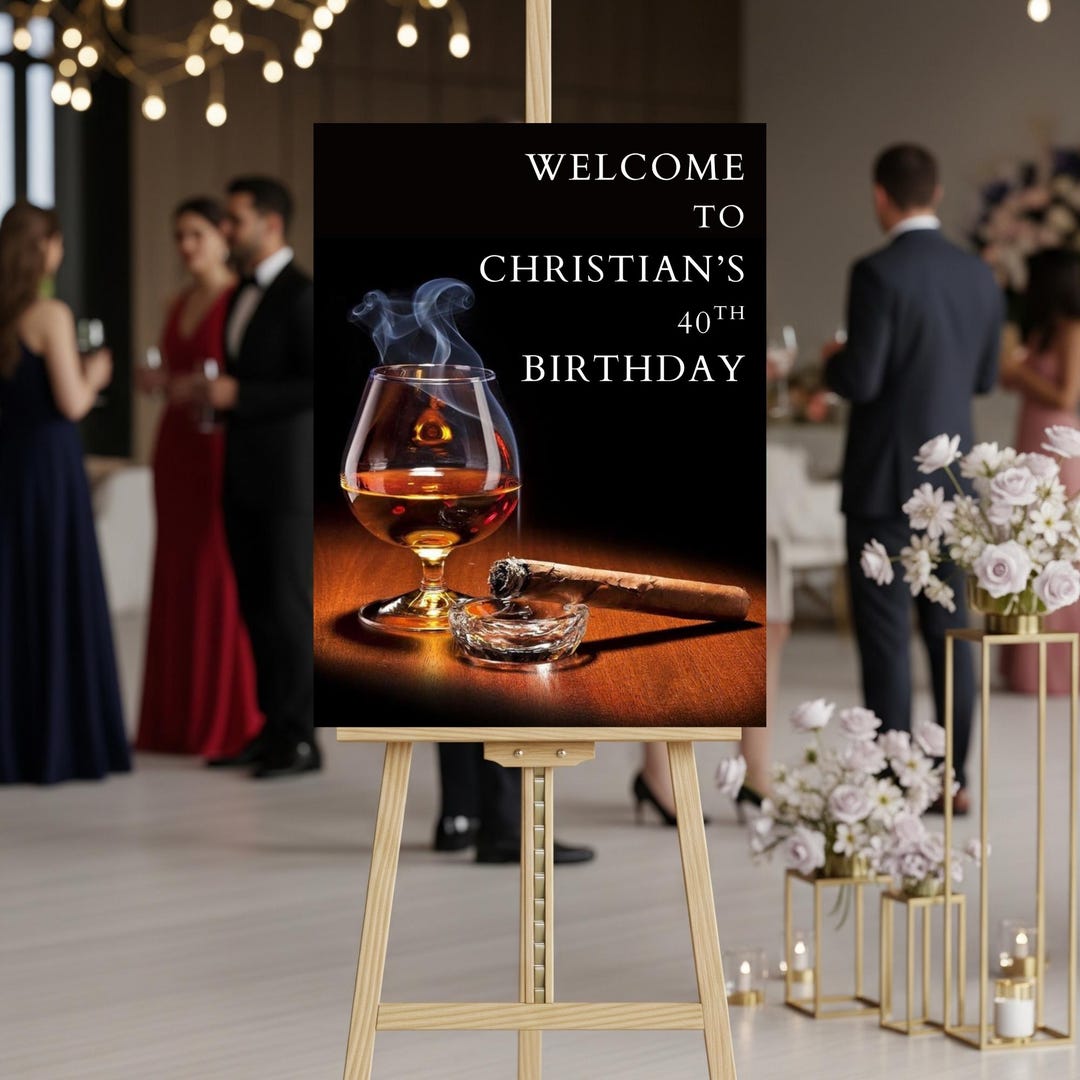 Editable Welcome Sign Template, Whiskey & Cigar Birthday Decor, Custom ...