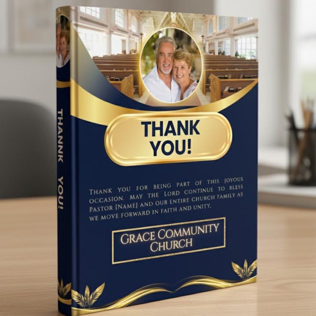 Canva Church Program Template, Blue Gold, Size 11x8.5, 4 Page Bifold ...