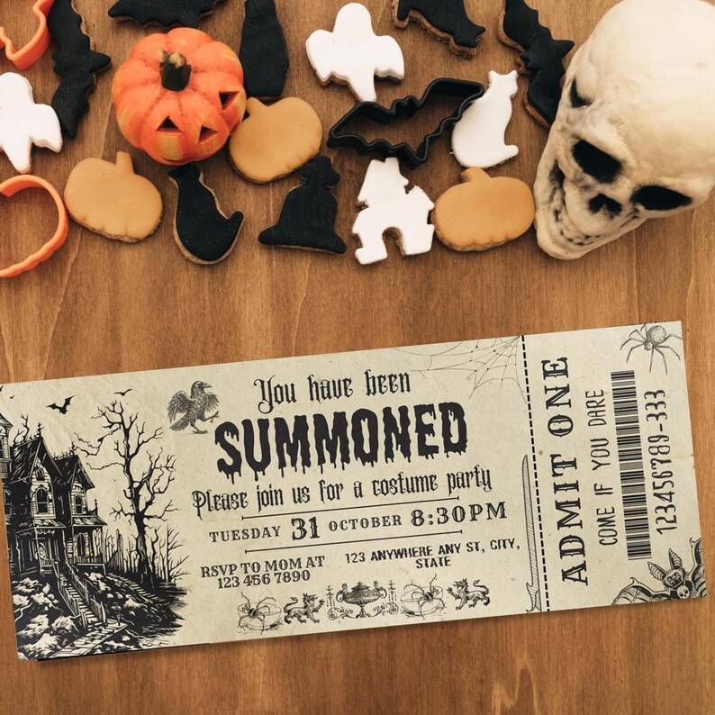 Vintage Halloween Ticket Invitations: Spooky Haunted House Design ...