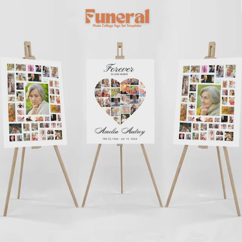Funeral Photo Collage Sign Set: Customizable Memorial Poster (digital ...