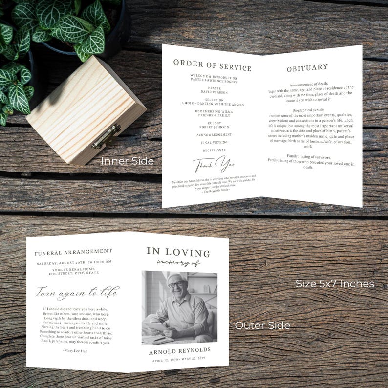 Minimalist Funeral Program Template: Simple Memorial Service (canva ...