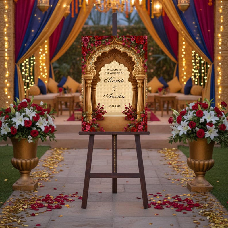 Floral Royal Indian Wedding Welcome Sign Template (digital Download) - Etsy