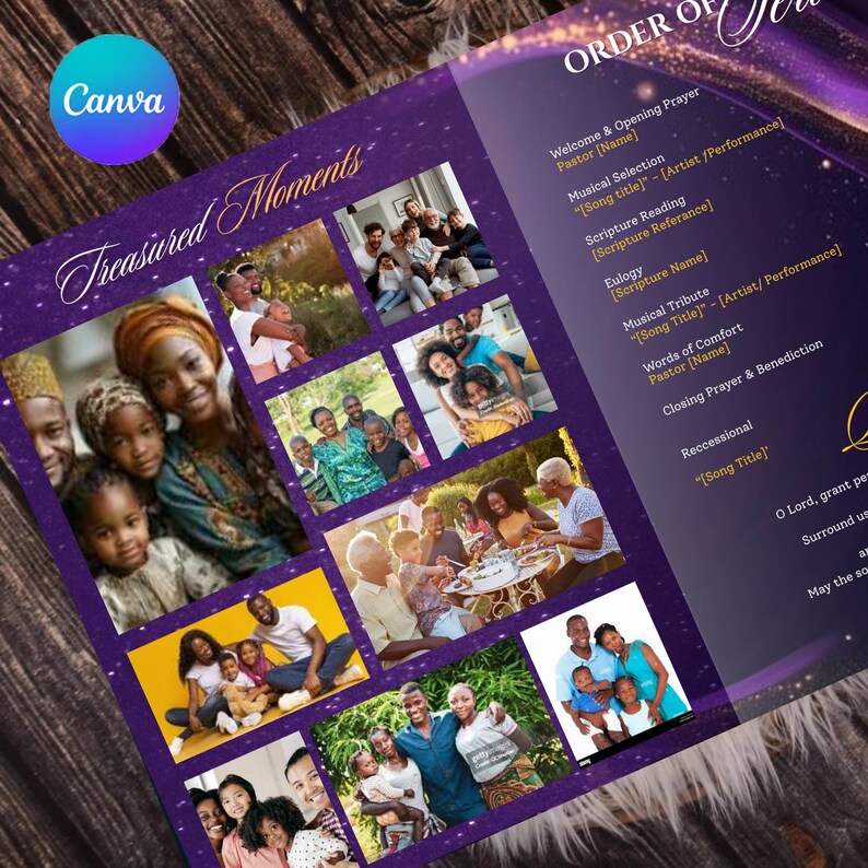 Purple Funeral Program Template: Editable Memorial Design (digital ...