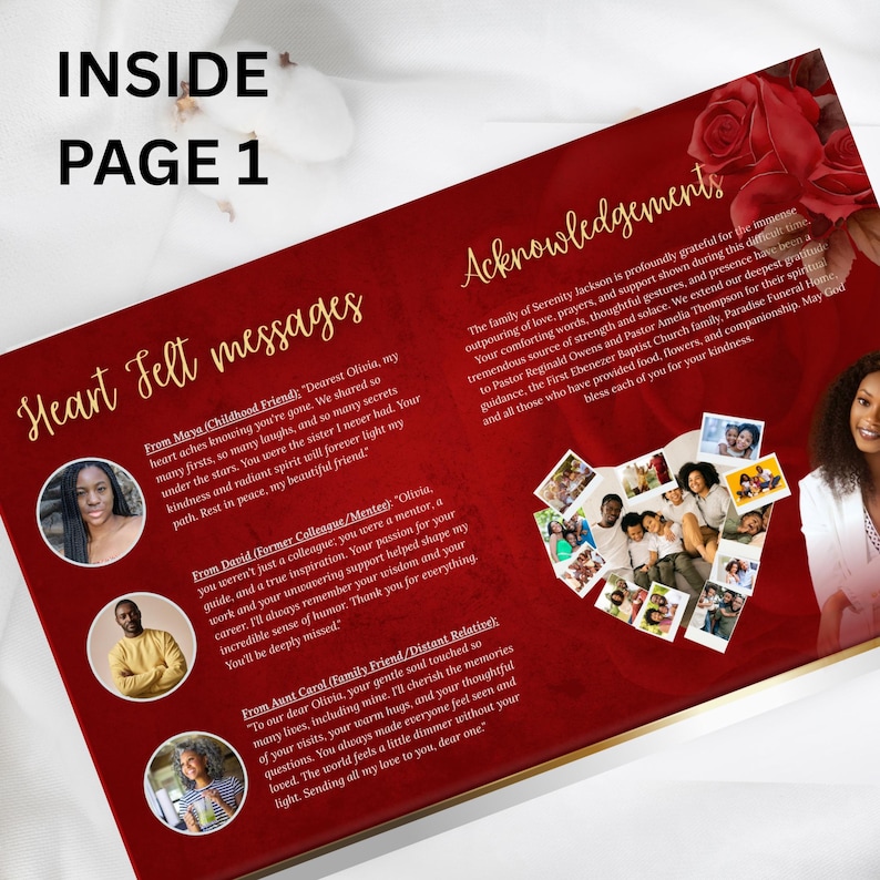 Maroon Red Funeral Program Template: 8-page Memorial Booklet (digital ...