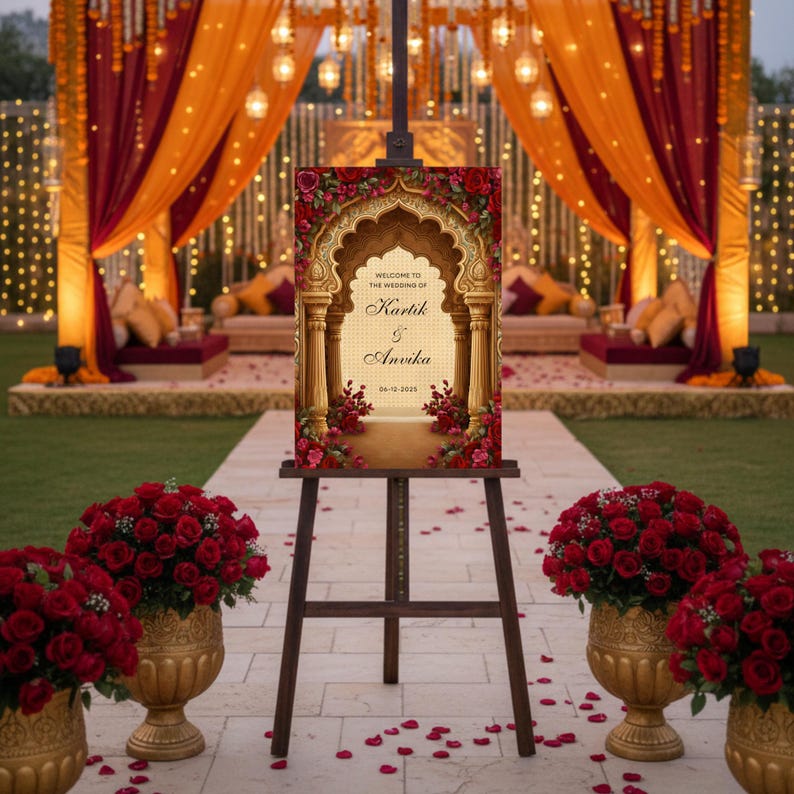 Floral Royal Indian Wedding Welcome Sign Template (digital Download) - Etsy