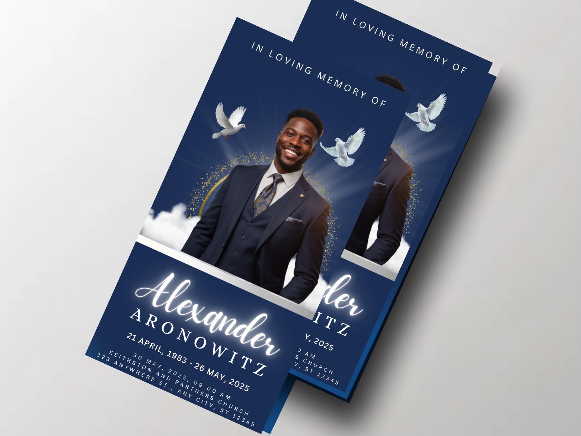 Royal Blue Funeral Program Template, Trifold, Canva Editable (digital ...