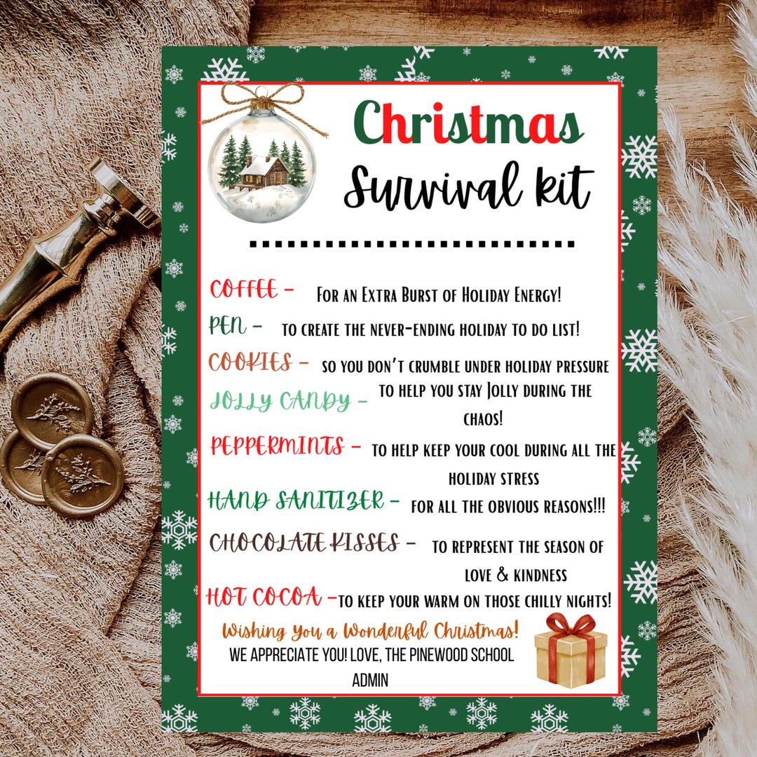 Christmas Survival Kit Printable Gift Tag, Editable Holiday ...