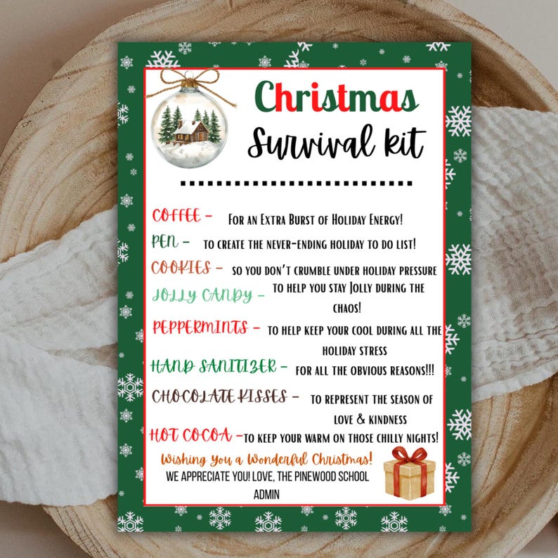 Christmas Survival Kit Printable Tag, Editable Gift Tags for Holiday ...