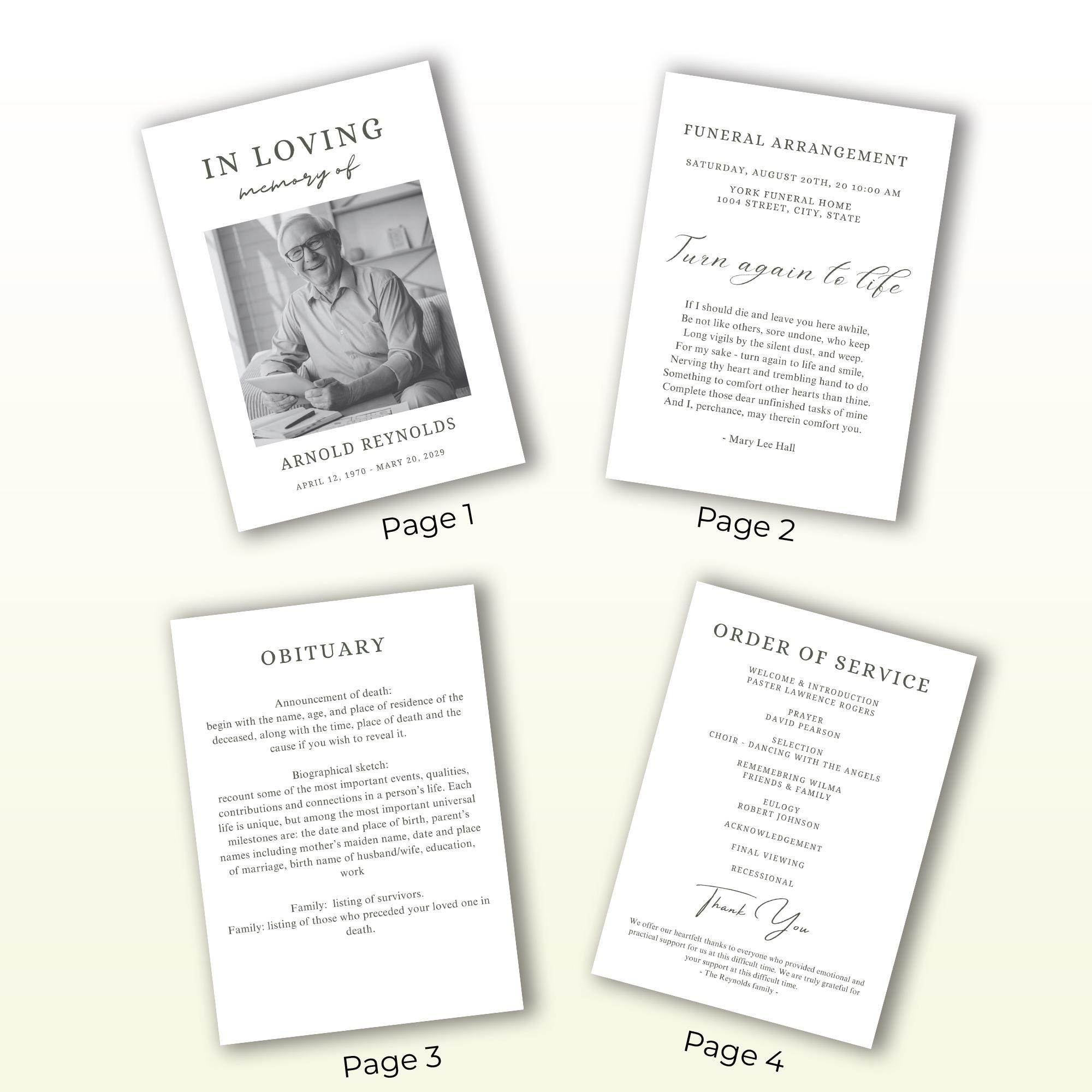 Minimalist Funeral Program Template: Simple Memorial Service (canva ...