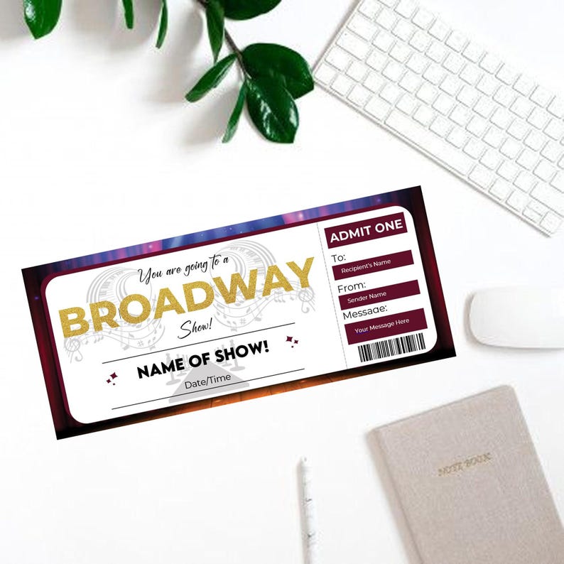 Broadway Show Ticket Printable: Editable Musical Theatre Gift (digital ...