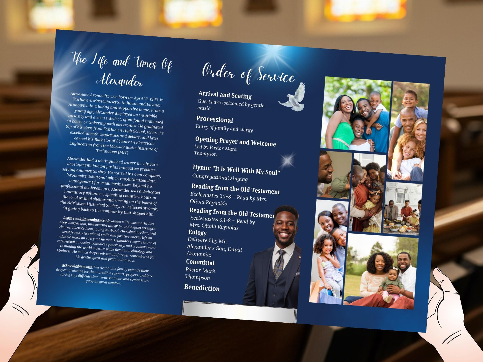 Royal Blue Funeral Program Template, Trifold, Canva Editable (digital ...