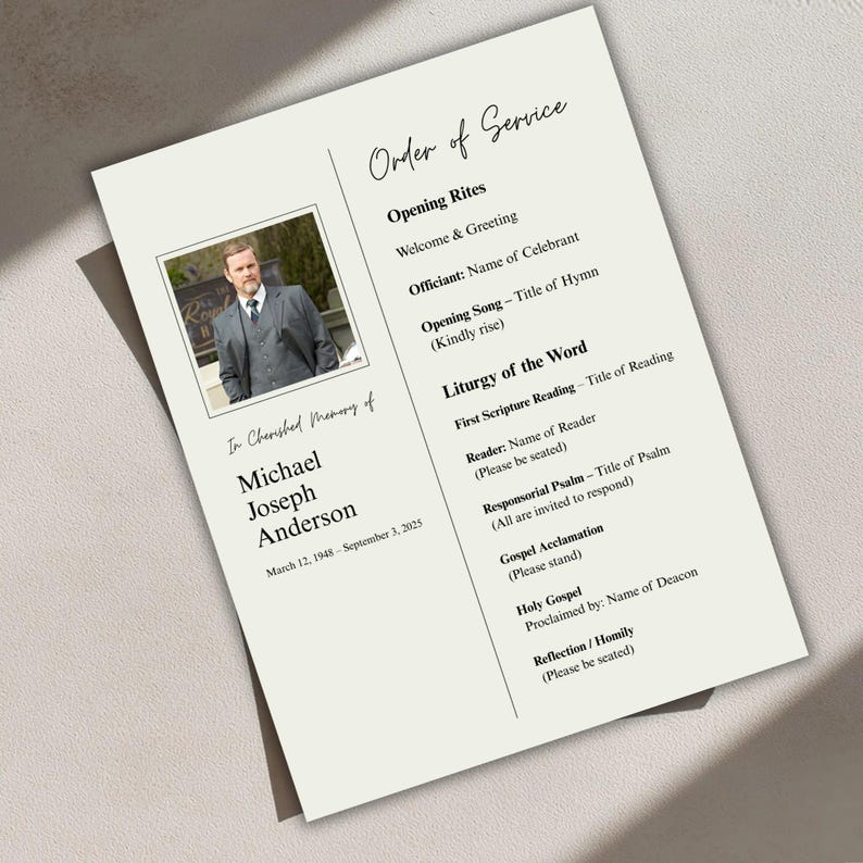 Catholic Funeral Mass Program Template – Editable Bifold Order of ...