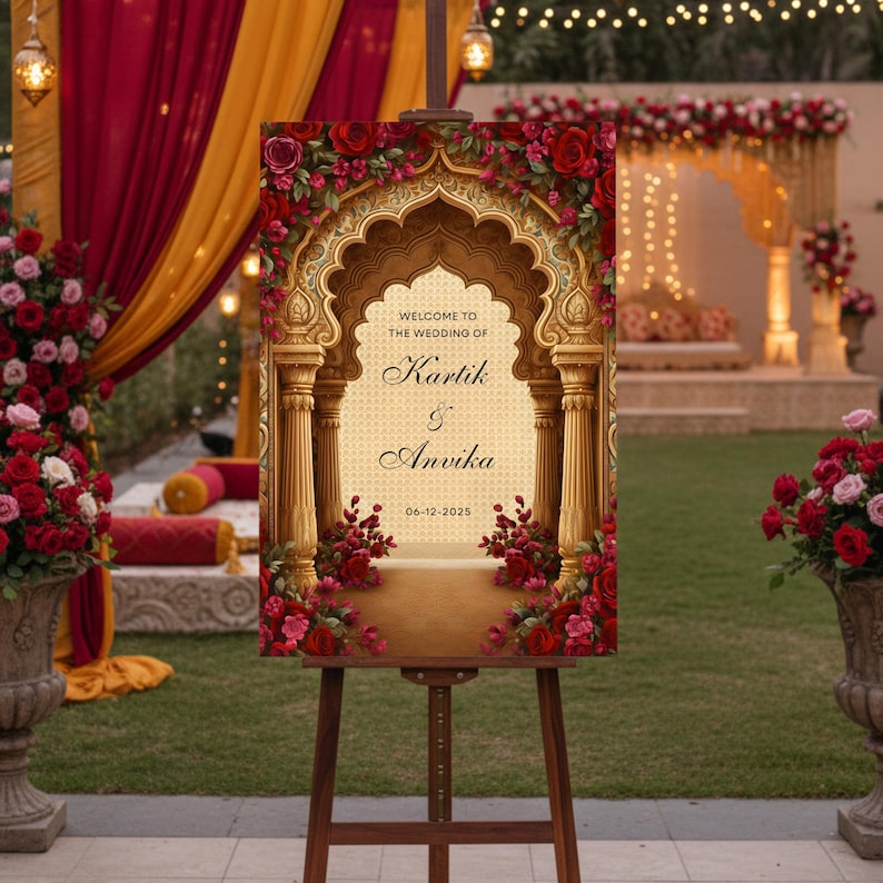 Floral Royal Indian Wedding Welcome Sign Template (digital Download) - Etsy