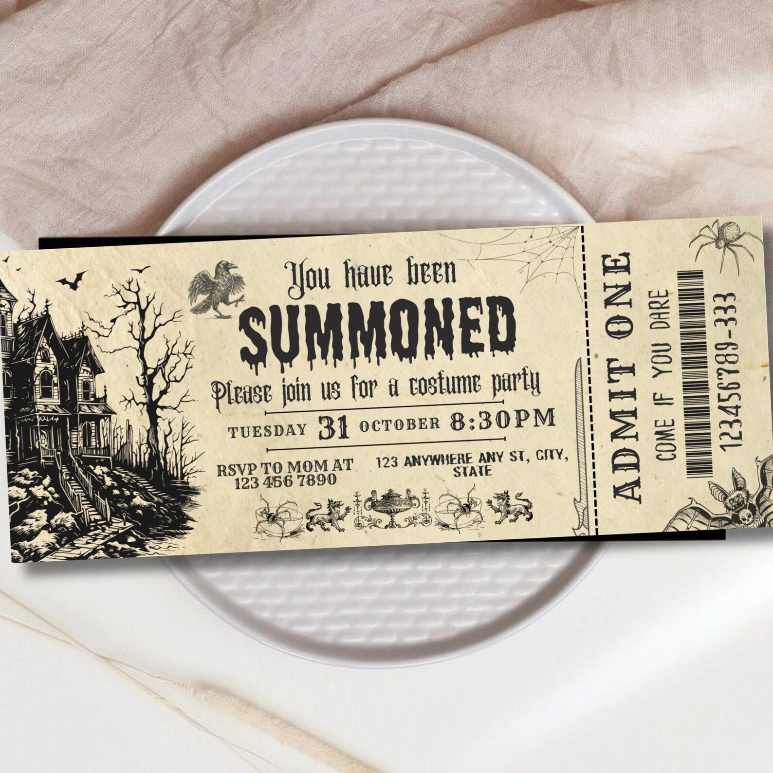 Vintage Halloween Ticket Invitations: Spooky Haunted House Design ...