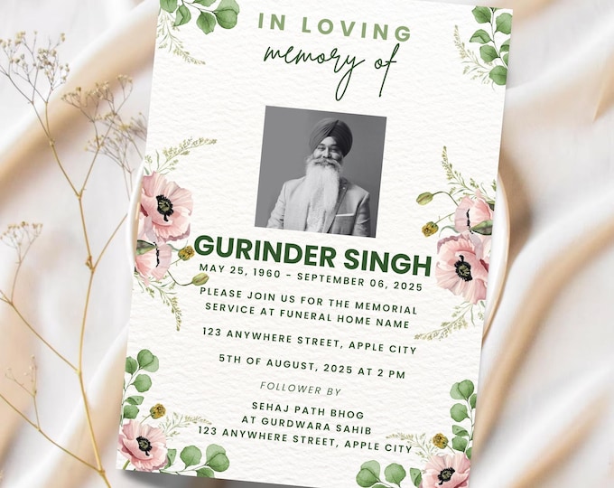 Punjabi Sikh Funeral Invitation: Antim Ardas Bhog Ceremony (digital ...