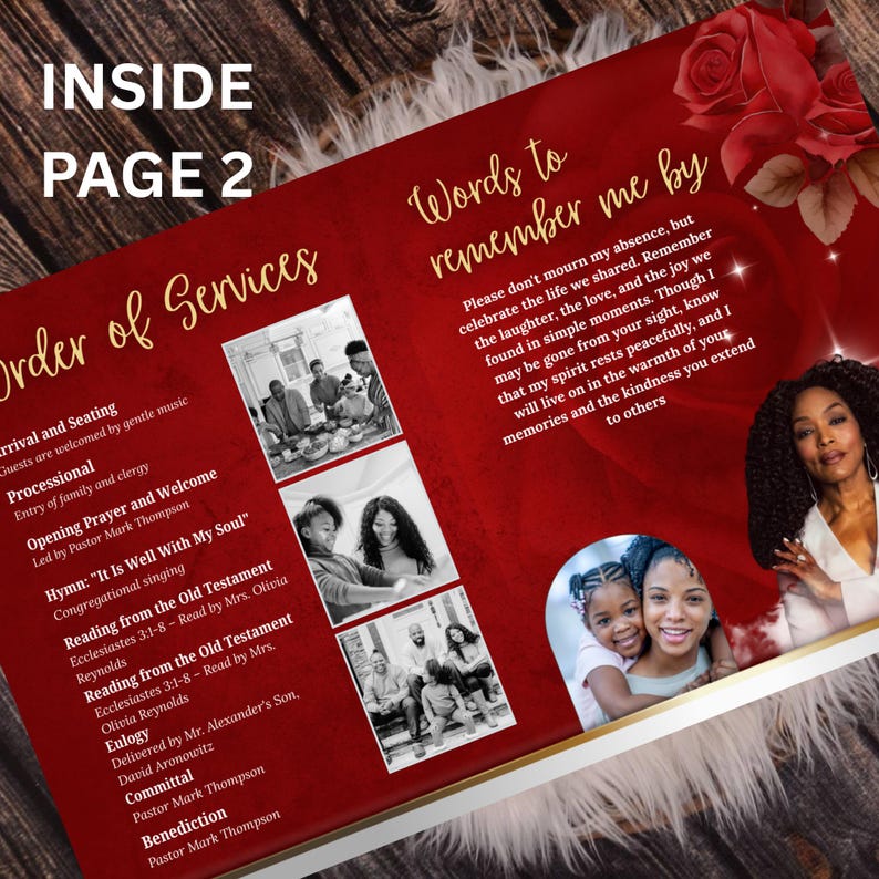 Maroon Red Funeral Program Template: 8-page Memorial Booklet (digital ...
