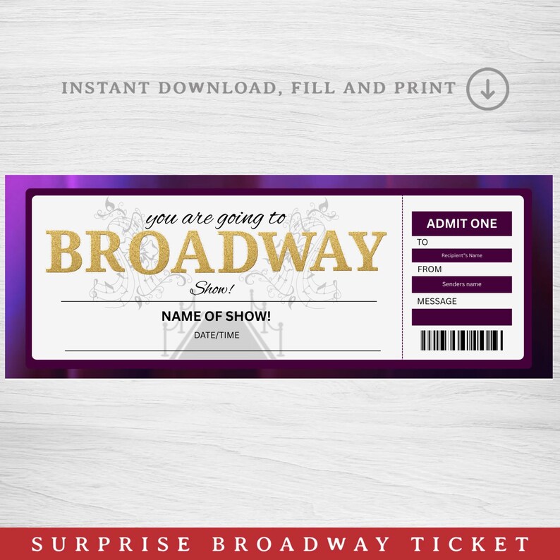 Editable Broadway Show Ticket Printable: Canva Template (digital ...
