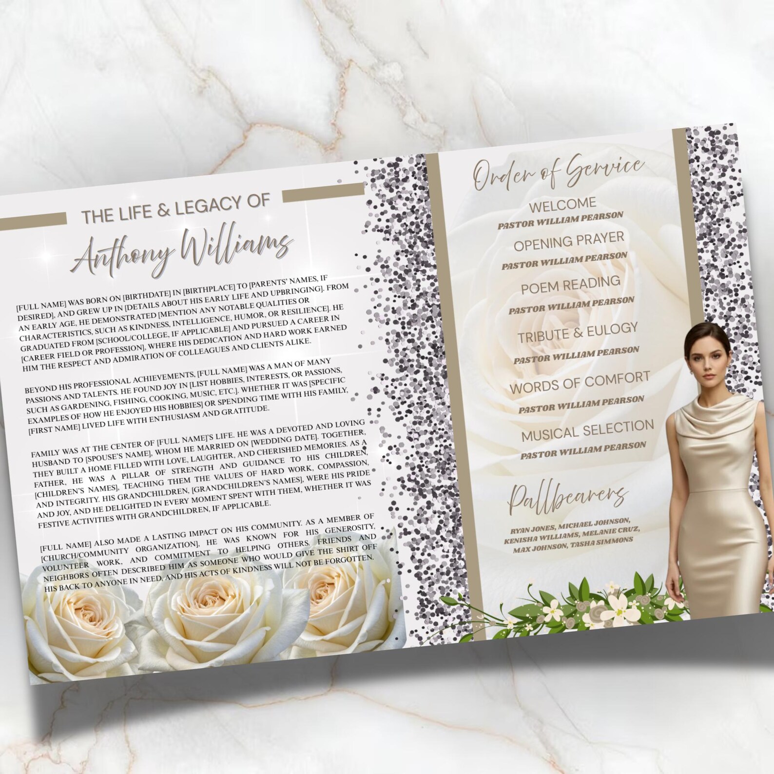 Minimalist Funeral Program Template, White Floral Memorial (canva ...