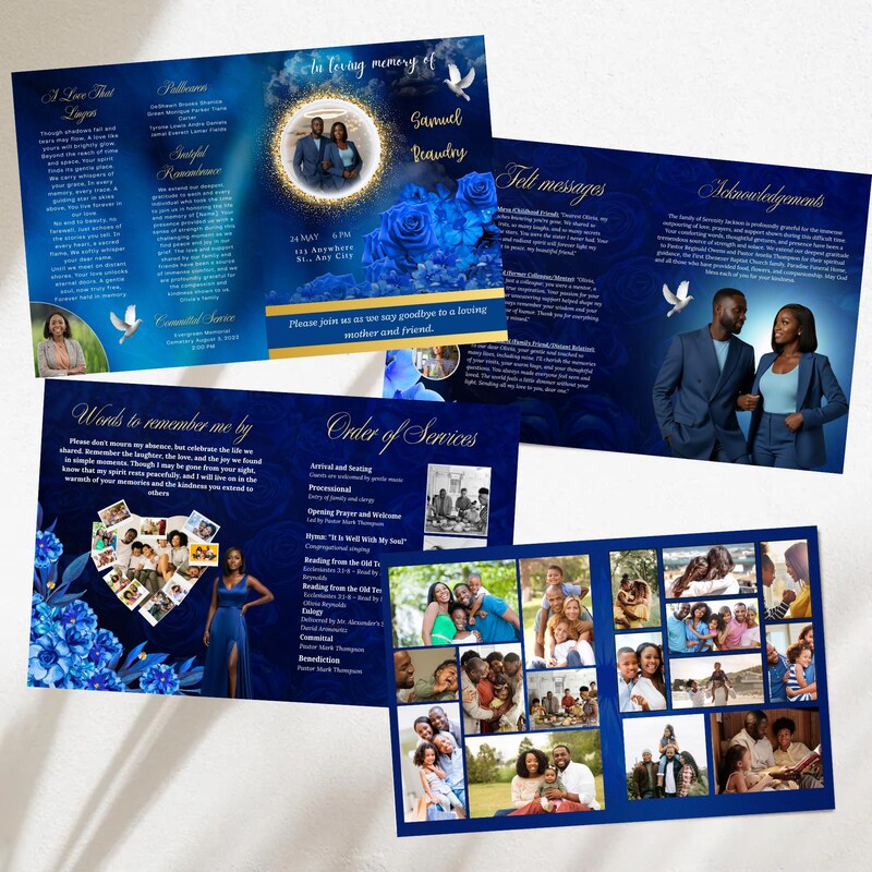 Blue Funeral Template - Etsy