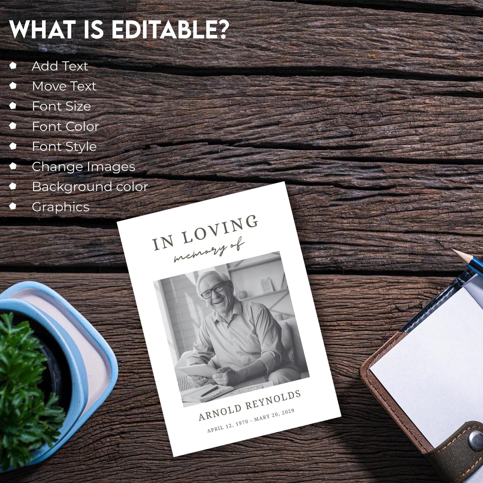 Minimalist Funeral Program Template: Simple Memorial Service (canva ...